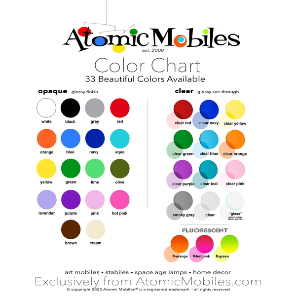 33 Color Sample Chip Swatches of Atomic Mobiles Available Colors